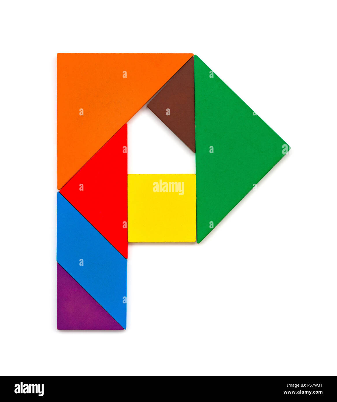 tangram shaped like a letter P on white background Stock Photo - Alamy