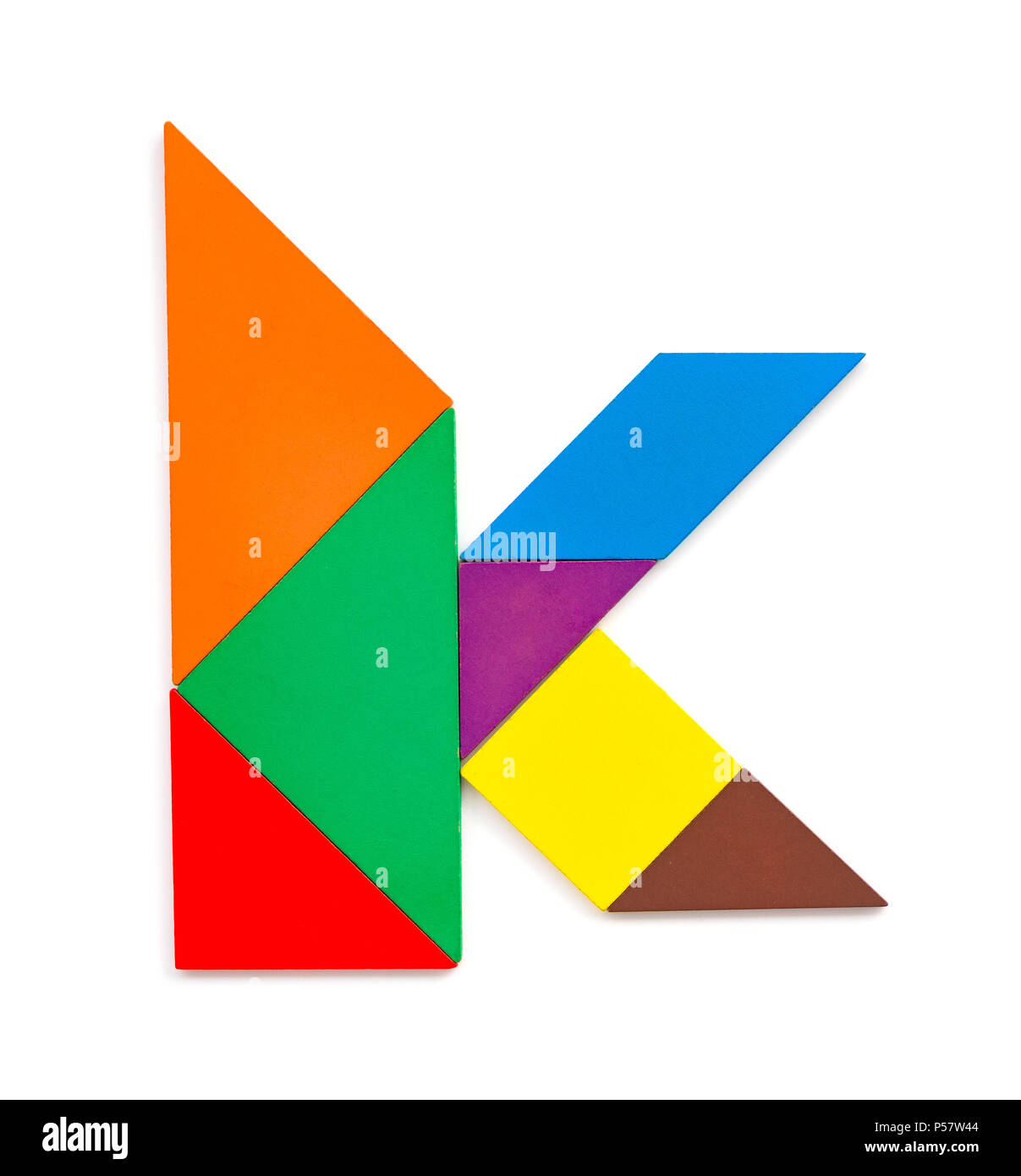 tangram shaped like a letter K on white background Stock Photo - Alamy