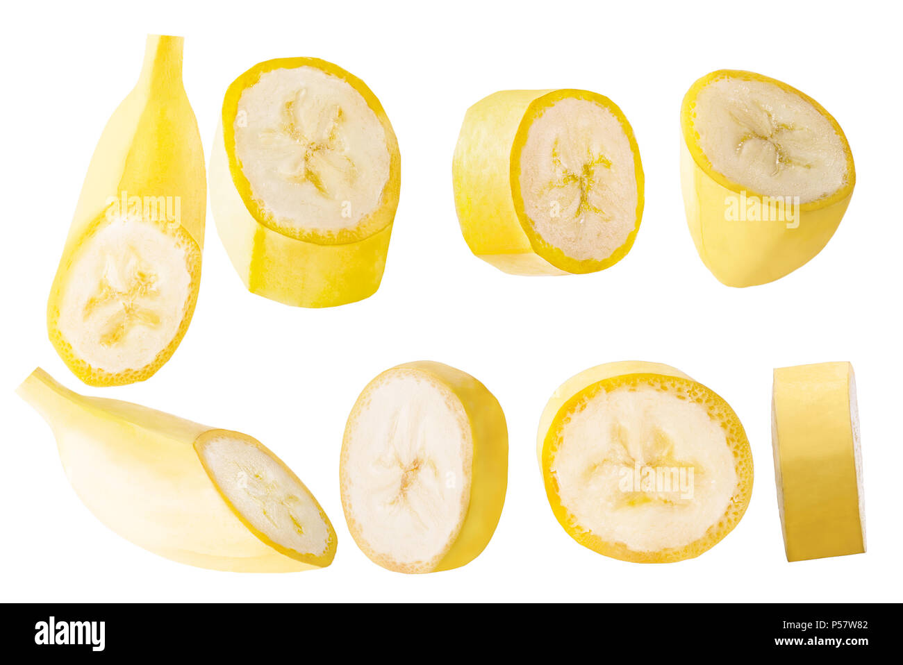 Isolated bananas. Collection slised banana fruits isolated on white ...