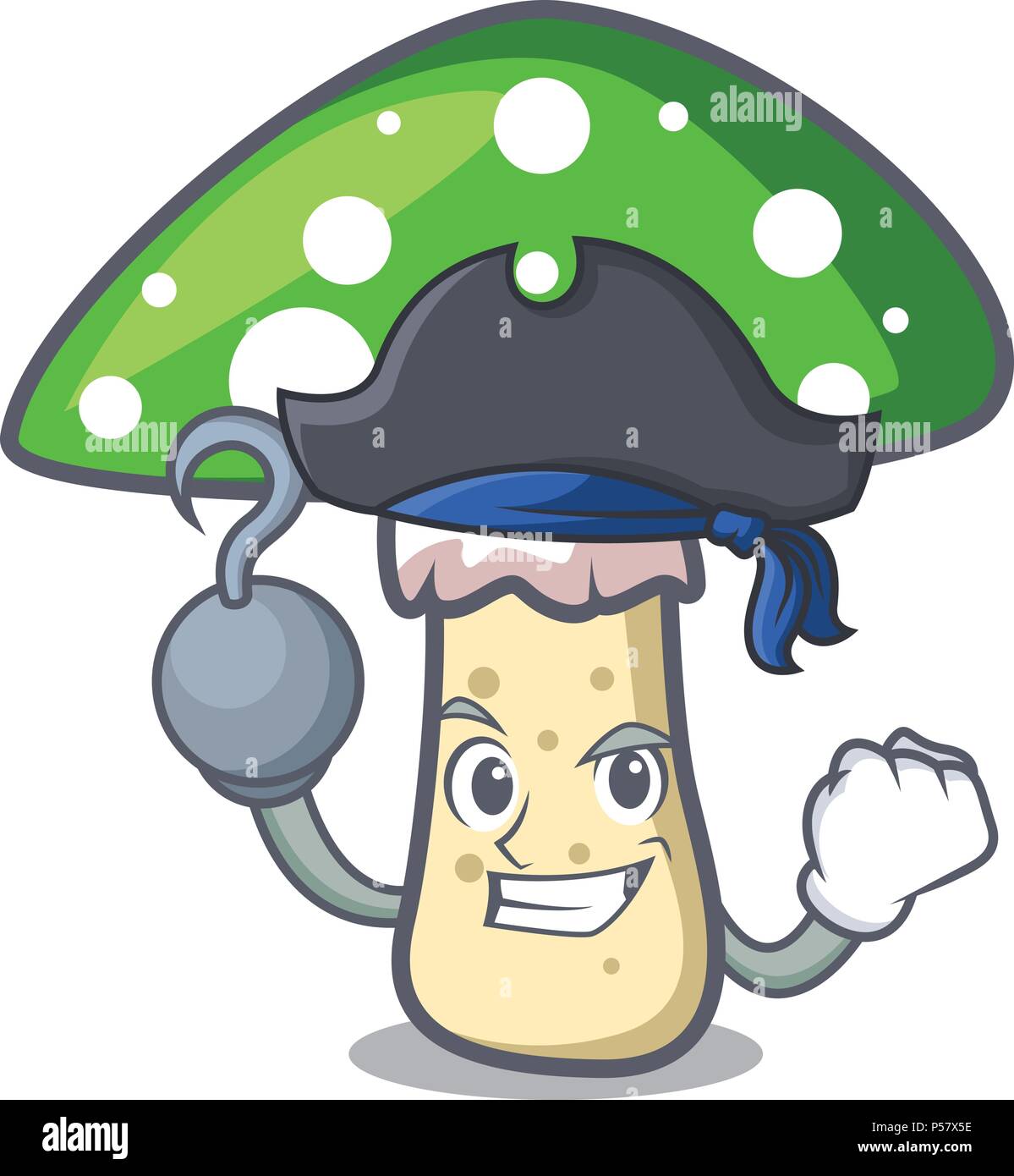 Pirate green amanita mushroom character cartoon Stock Vector Image ...