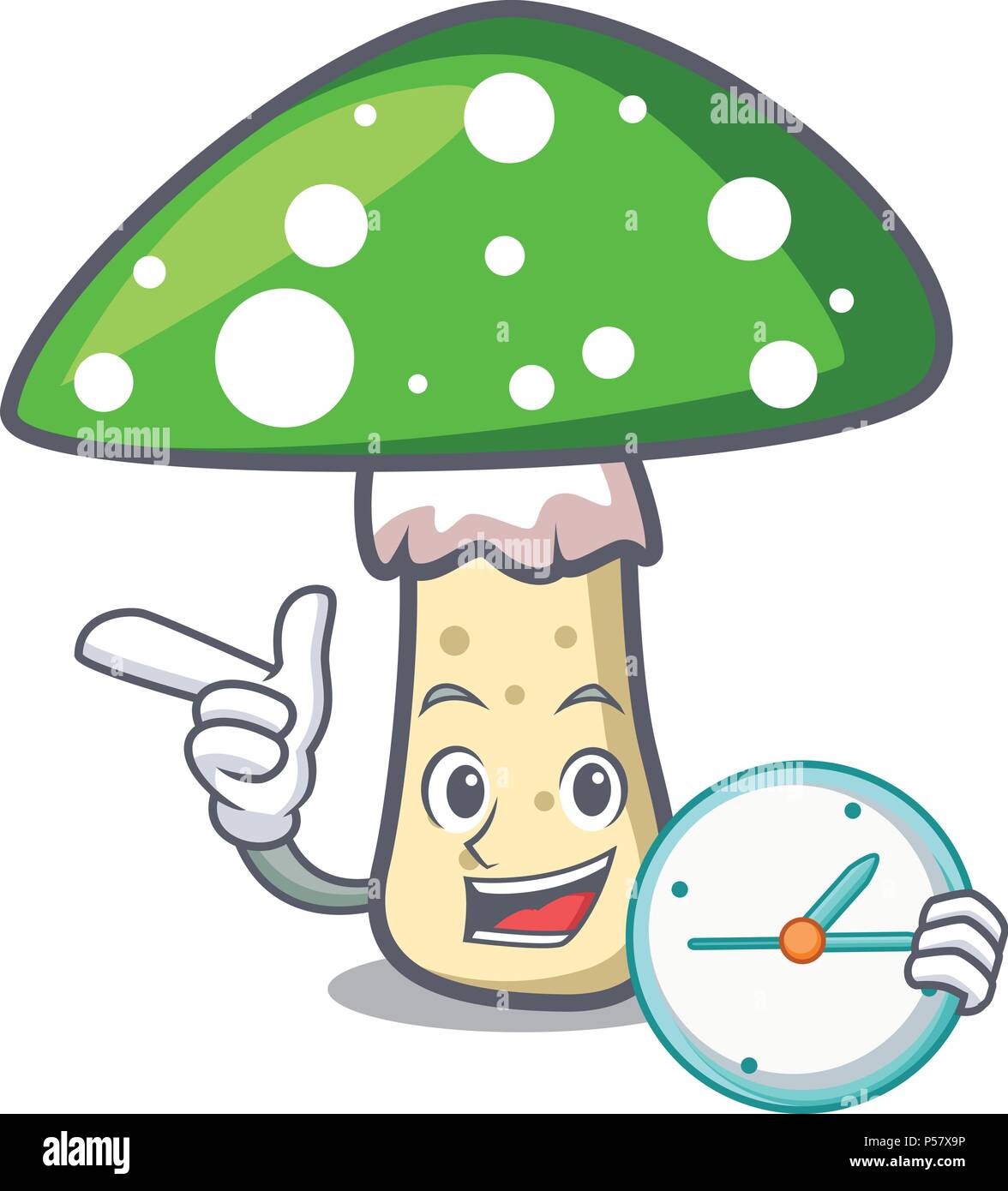 With clock green amanita mushroom character cartoon Stock Vector Image ...