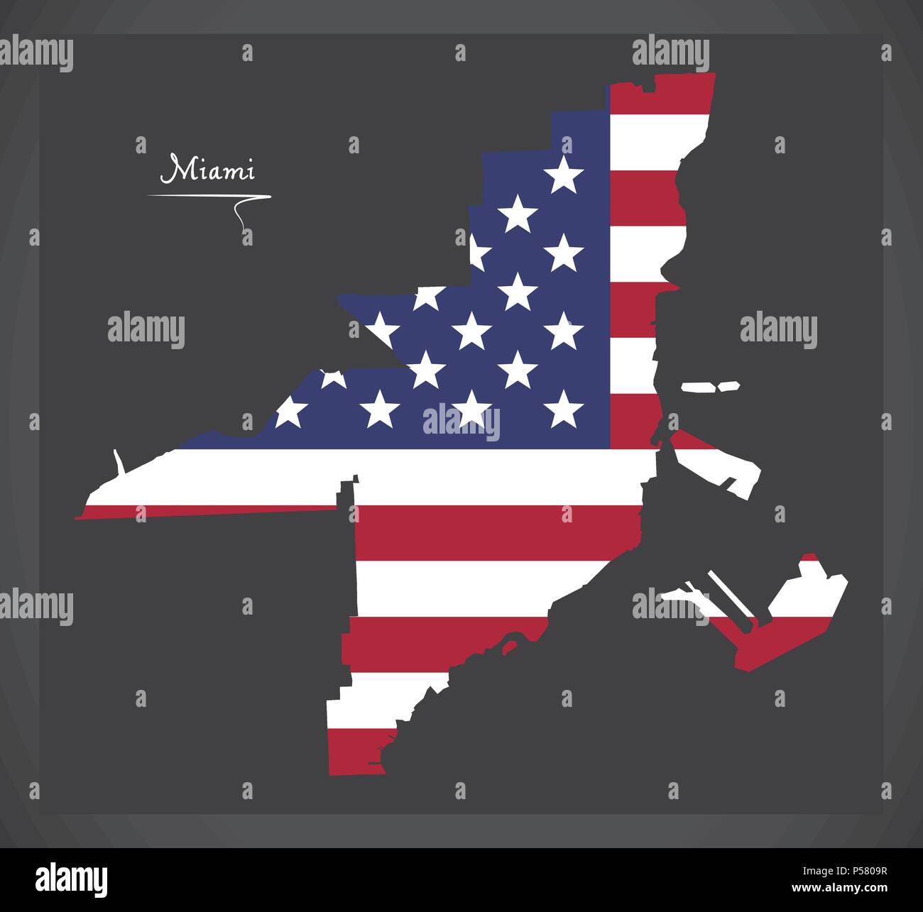 Miami Florida map with American national flag illustration Stock Vector ...