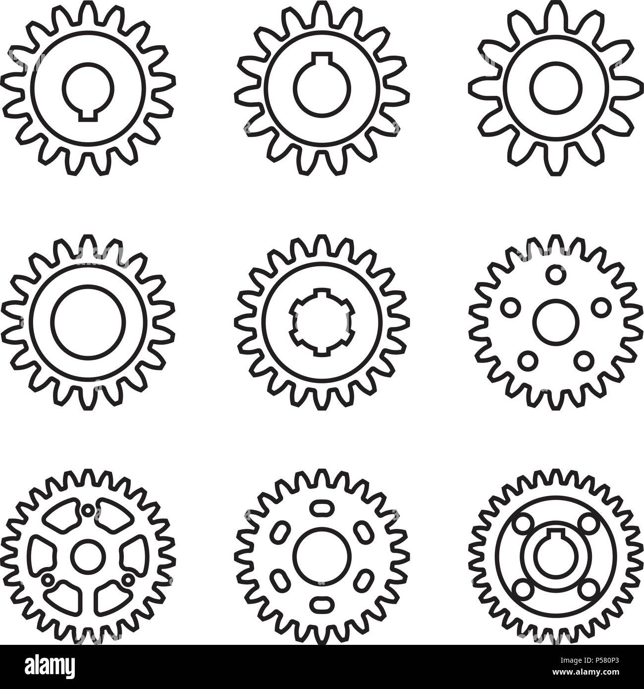 Set of gears with different teeth. Thin line vector Stock Vector Image ...