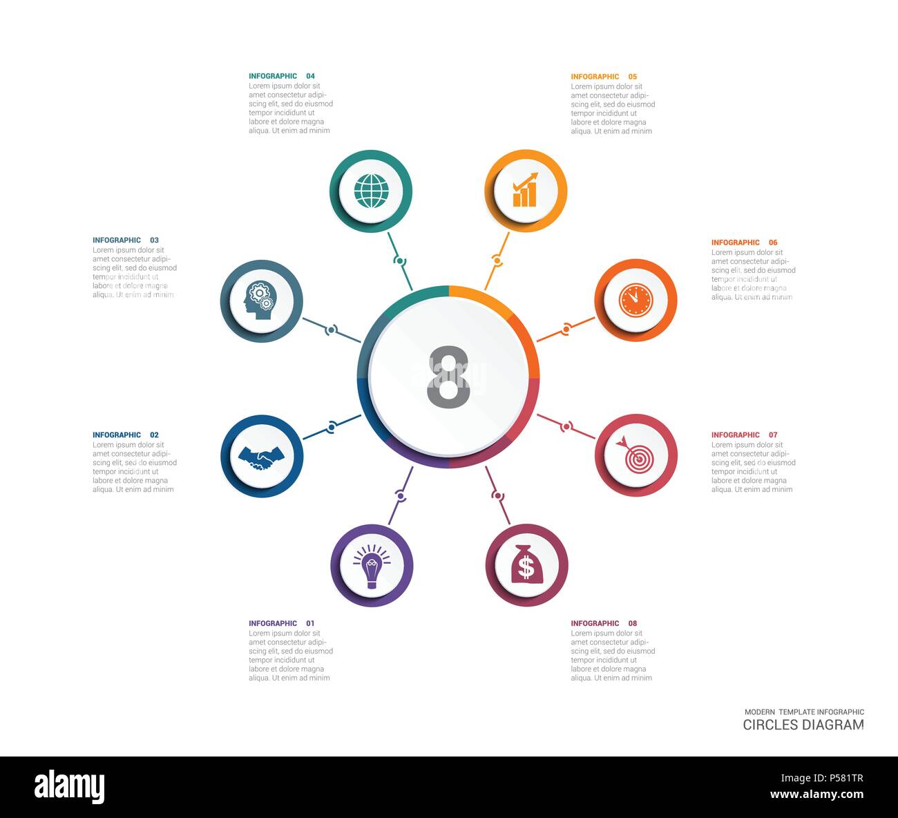 Area chart diagram data Elements For Template infographics 8 position ...