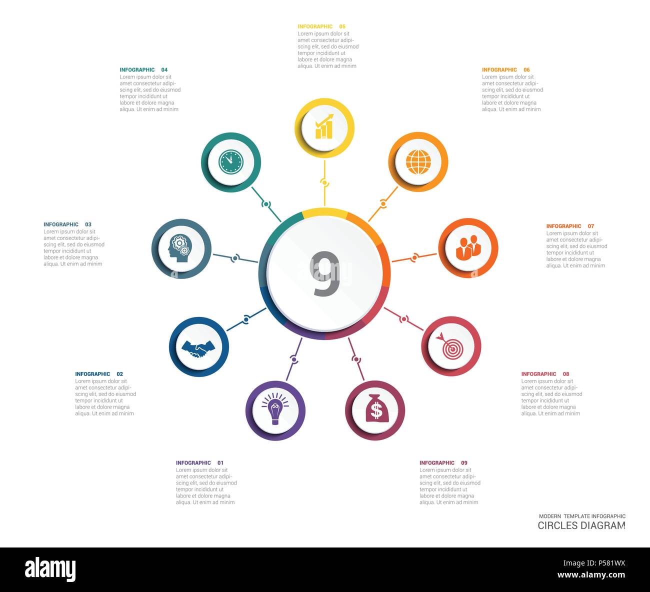 Area chart diagram data Elements For Template infographics 9 position ...