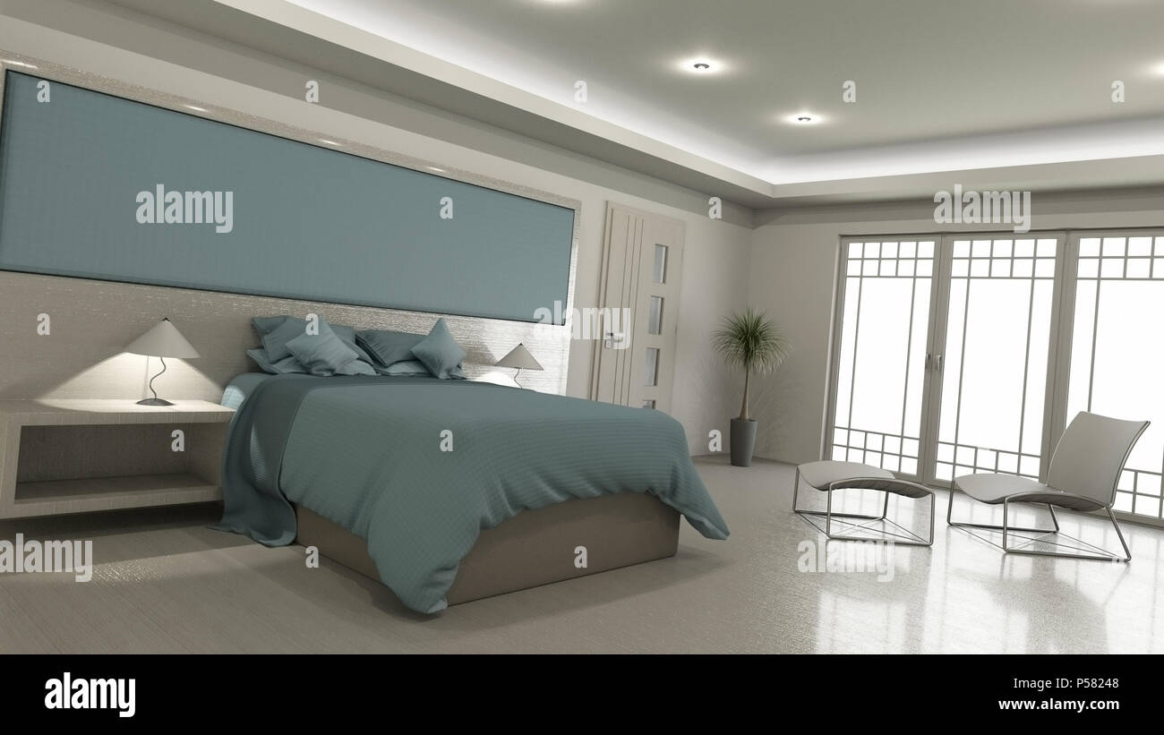 3D render of a modern bedroom interior Stock Photo - Alamy