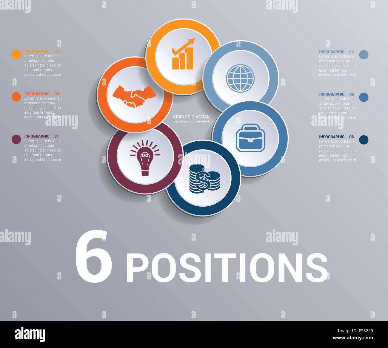 Circles diagram, data Elements Template infographics 6 positions ...