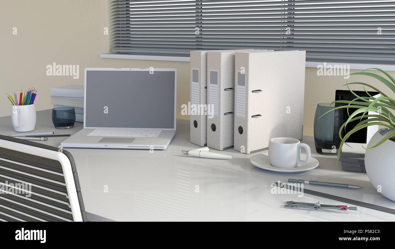 3D render of a modern office desk Stock Photo - Alamy