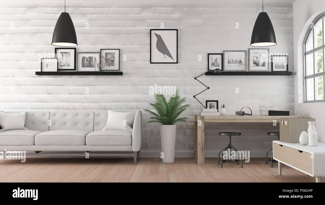 3D render of a modern office room interior Stock Photo - Alamy