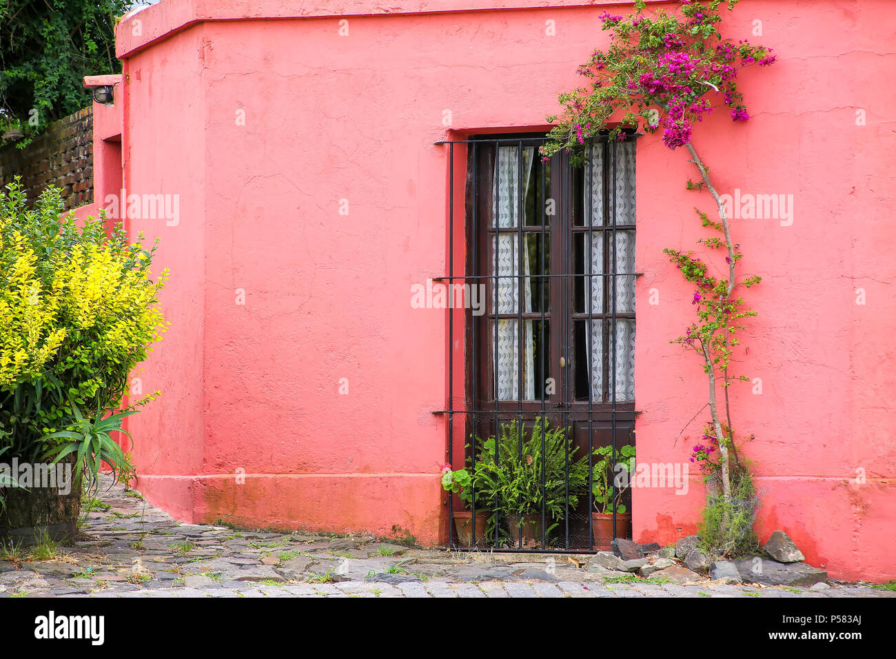 Colorfully painted house in Colonia del Sacramento, Uruguay. It is one ...