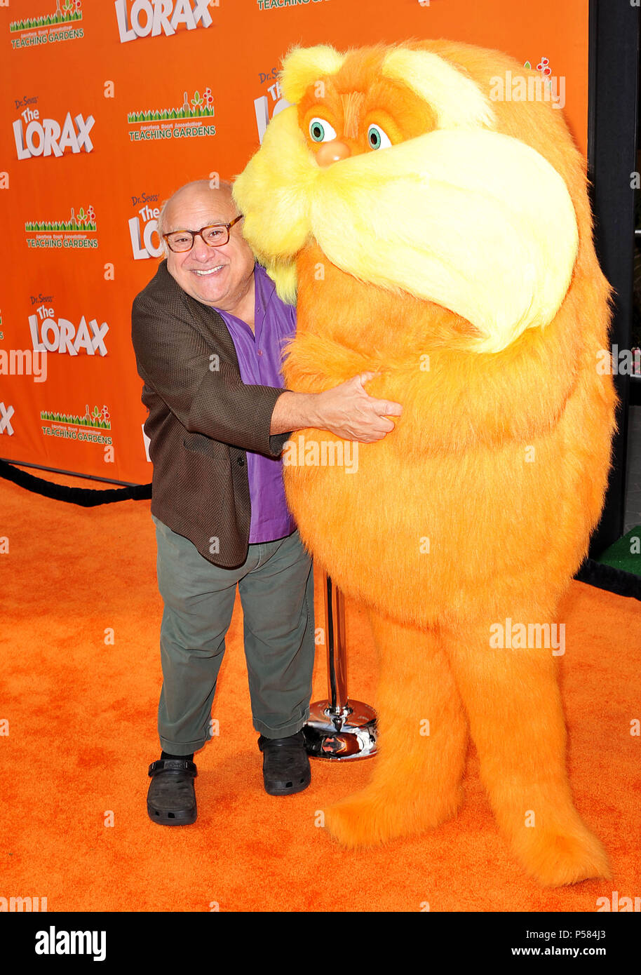 Danny De Vito, with the Lorax at the Dr Seuss The Lorax Premiere at the ...