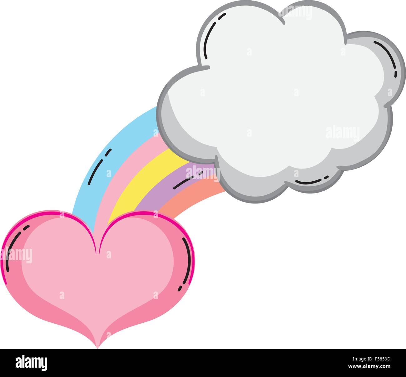 bright rainbow with nature cloud and heart vector illustration Stock ...