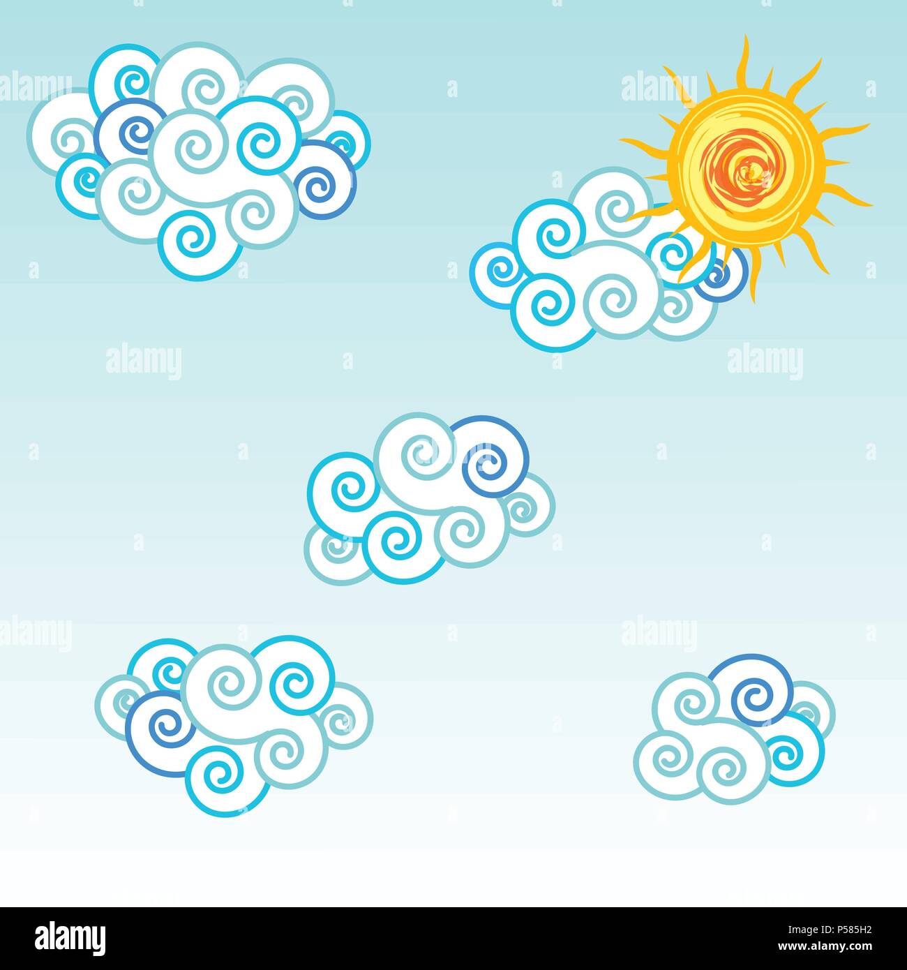 Sunny seamless baby pattern, Blue background with clouds, sunshine, the ...