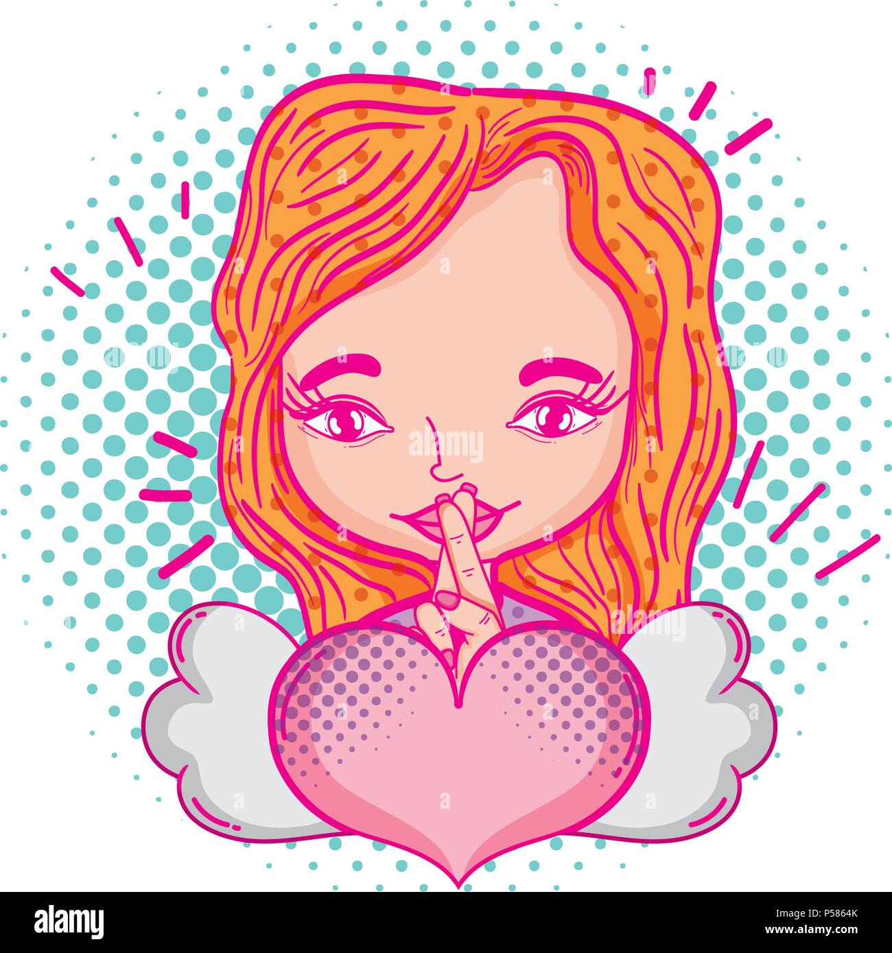 woman with support hand gesture and heart wings vector illustration ...