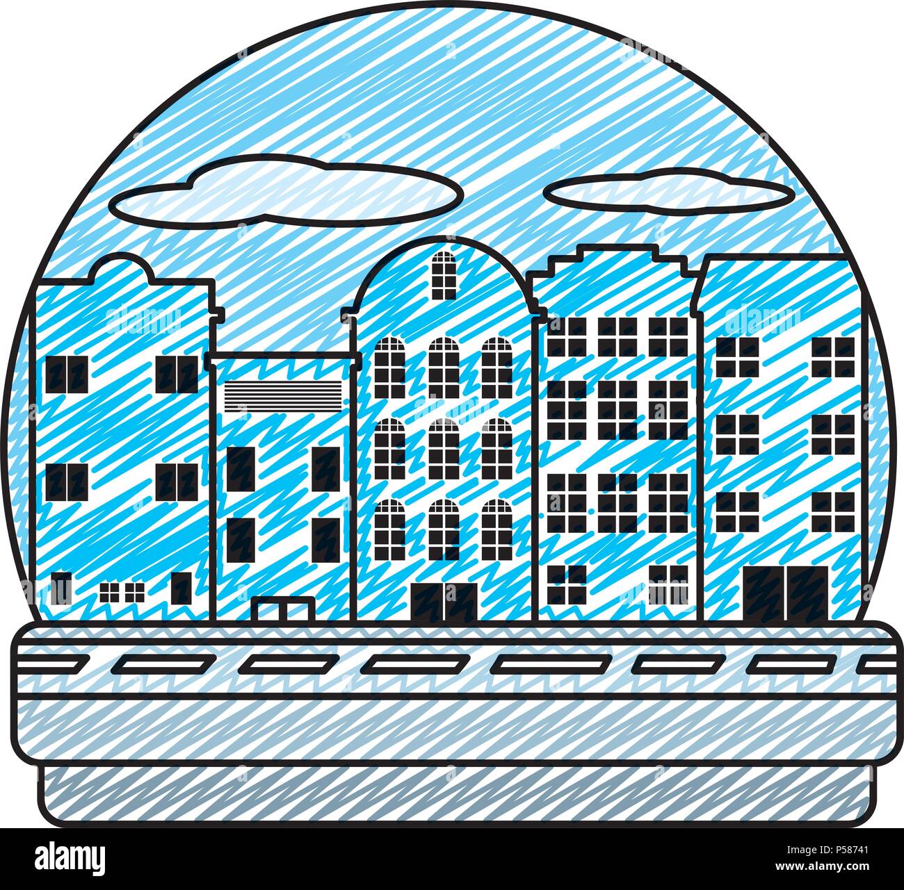 doodle architecture building modern urban city vector illustration ...