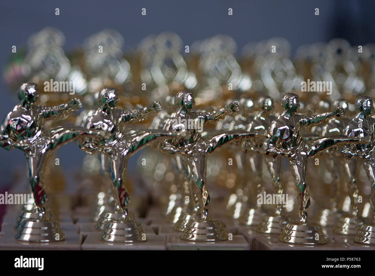 rows of prizes for karate competitions Stock Photo - Alamy