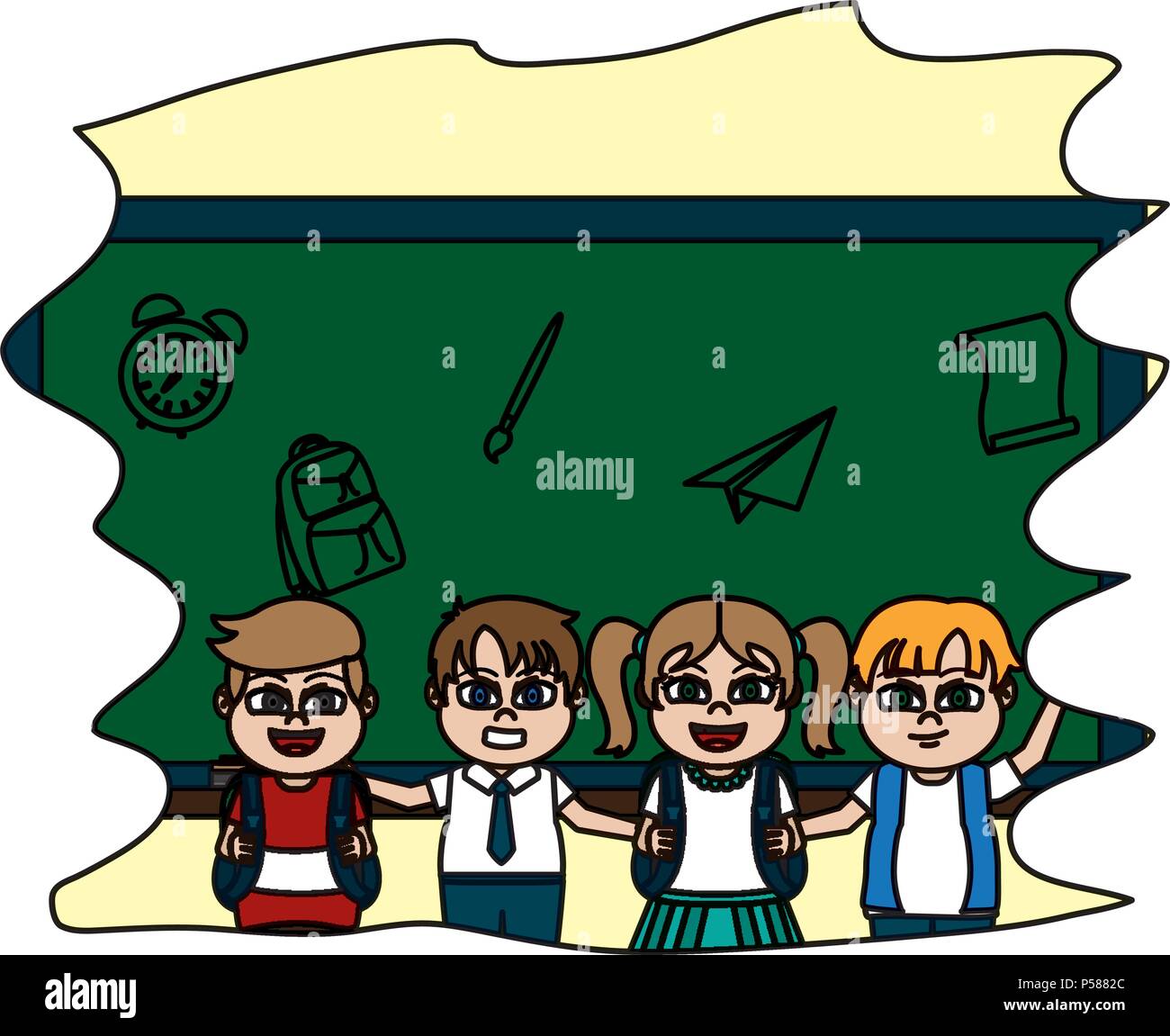 color girl and boys together in the backboard classroom vector ...
