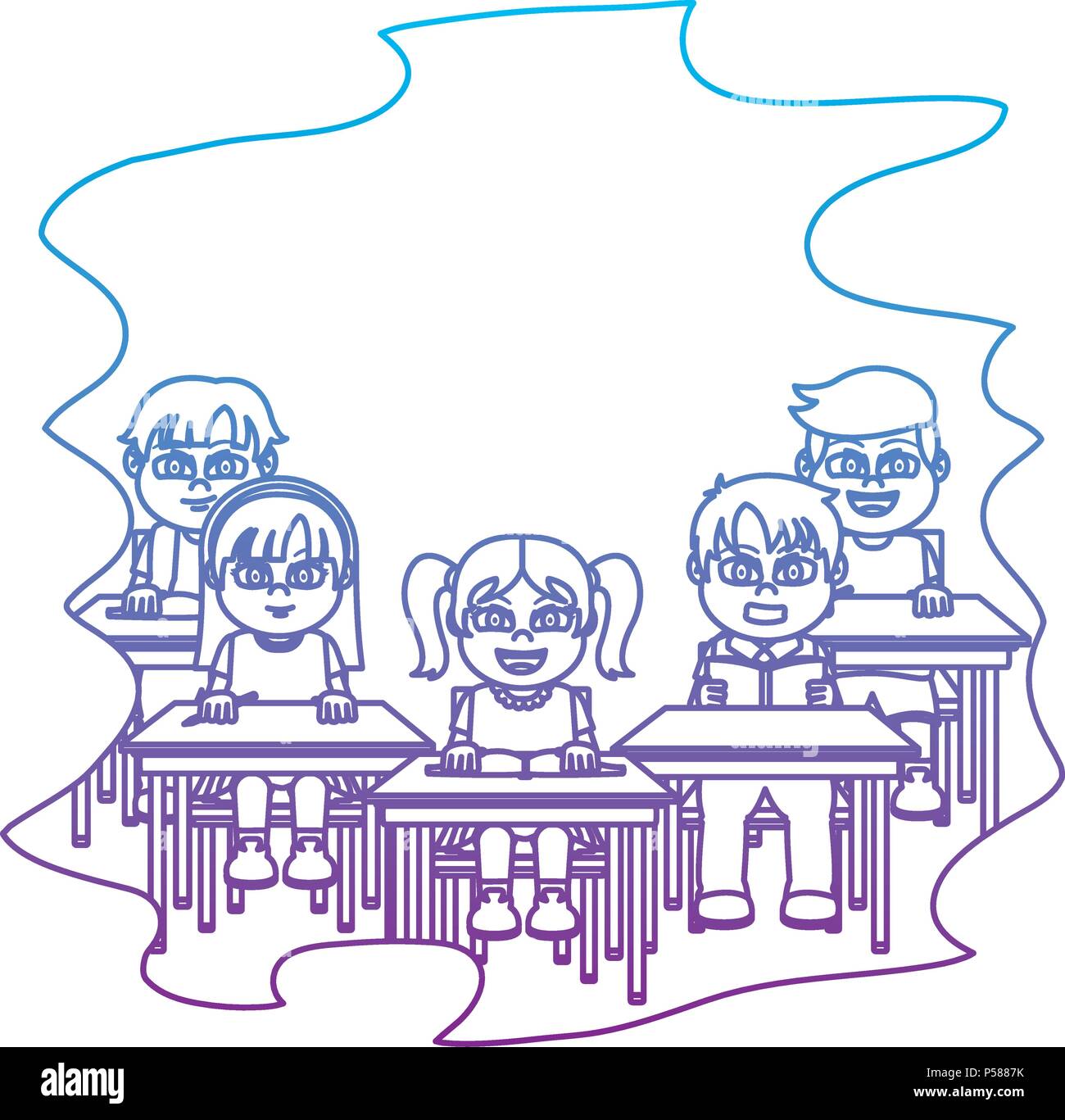 degraded line students sitting school desk in the classroom vector ...