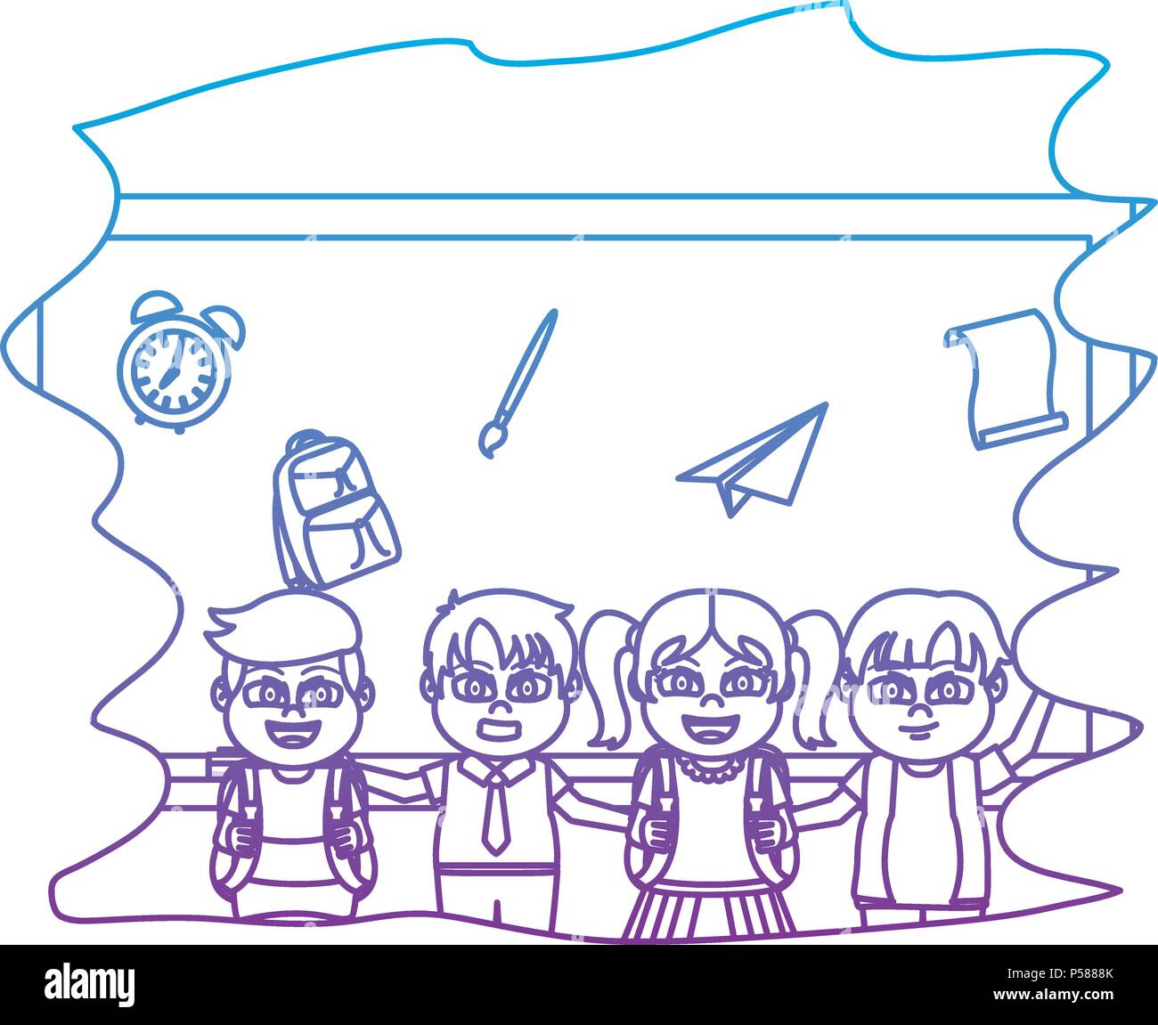 degraded line girl and boys together in the backboard classroom vector ...