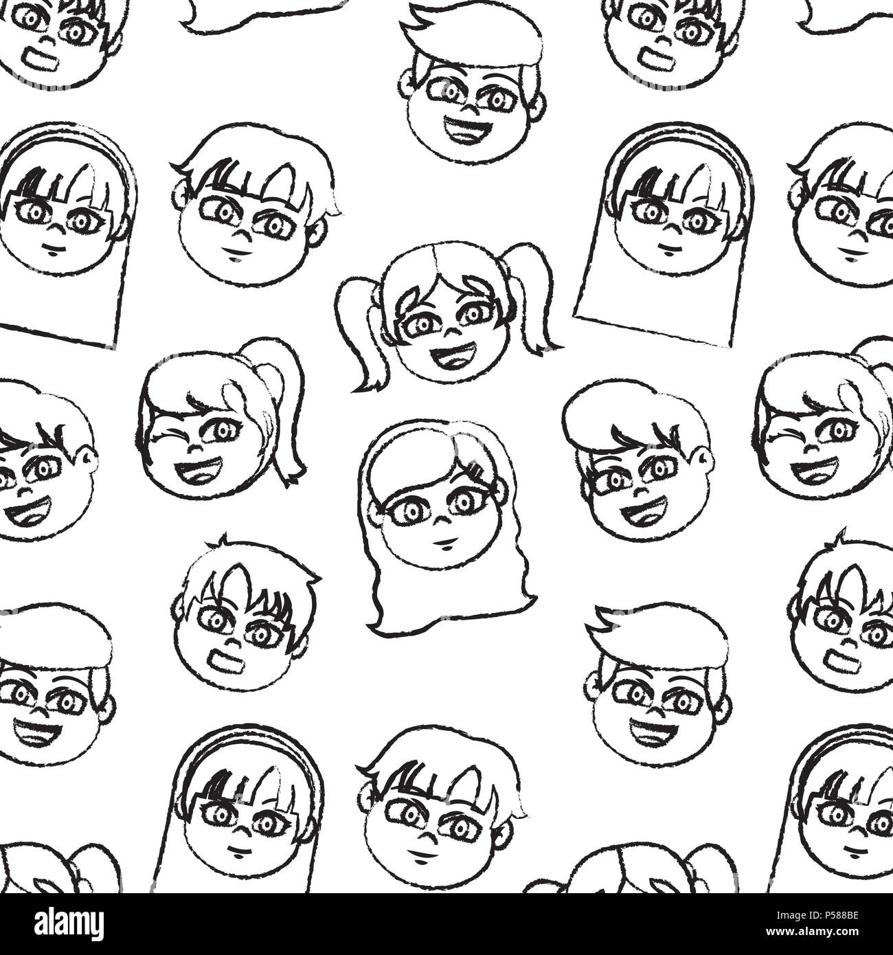 grunge happy children heads wth hairstyle background vector ...