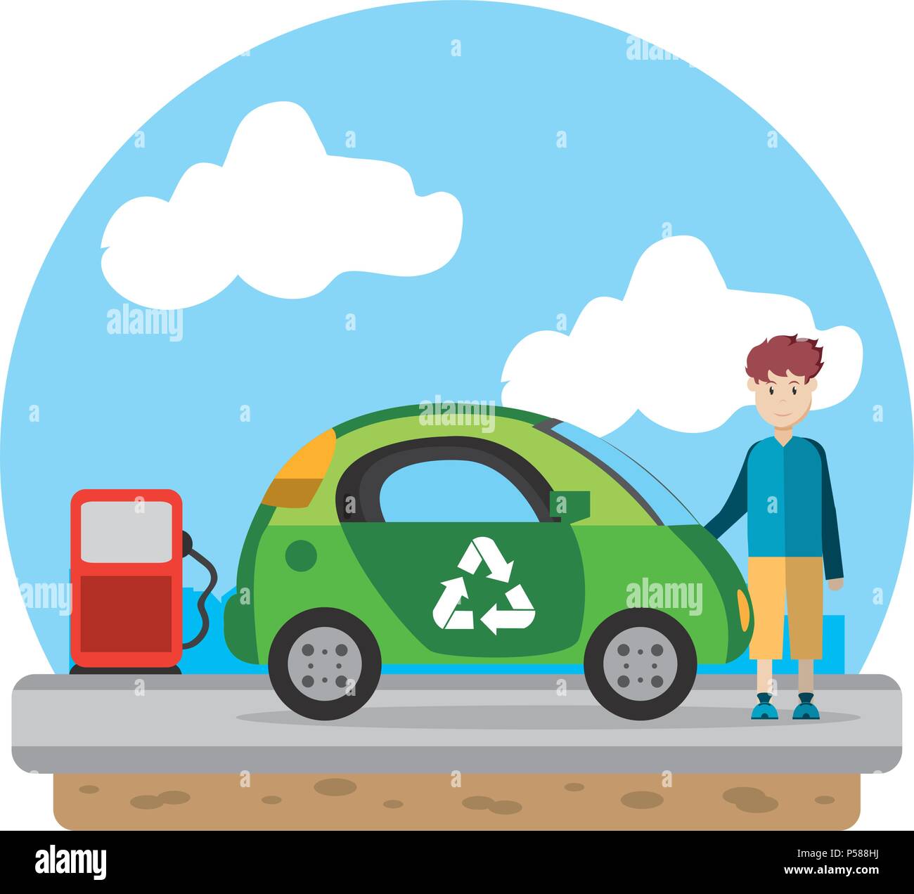 man charging car with electric vehicle station vector illustration ...