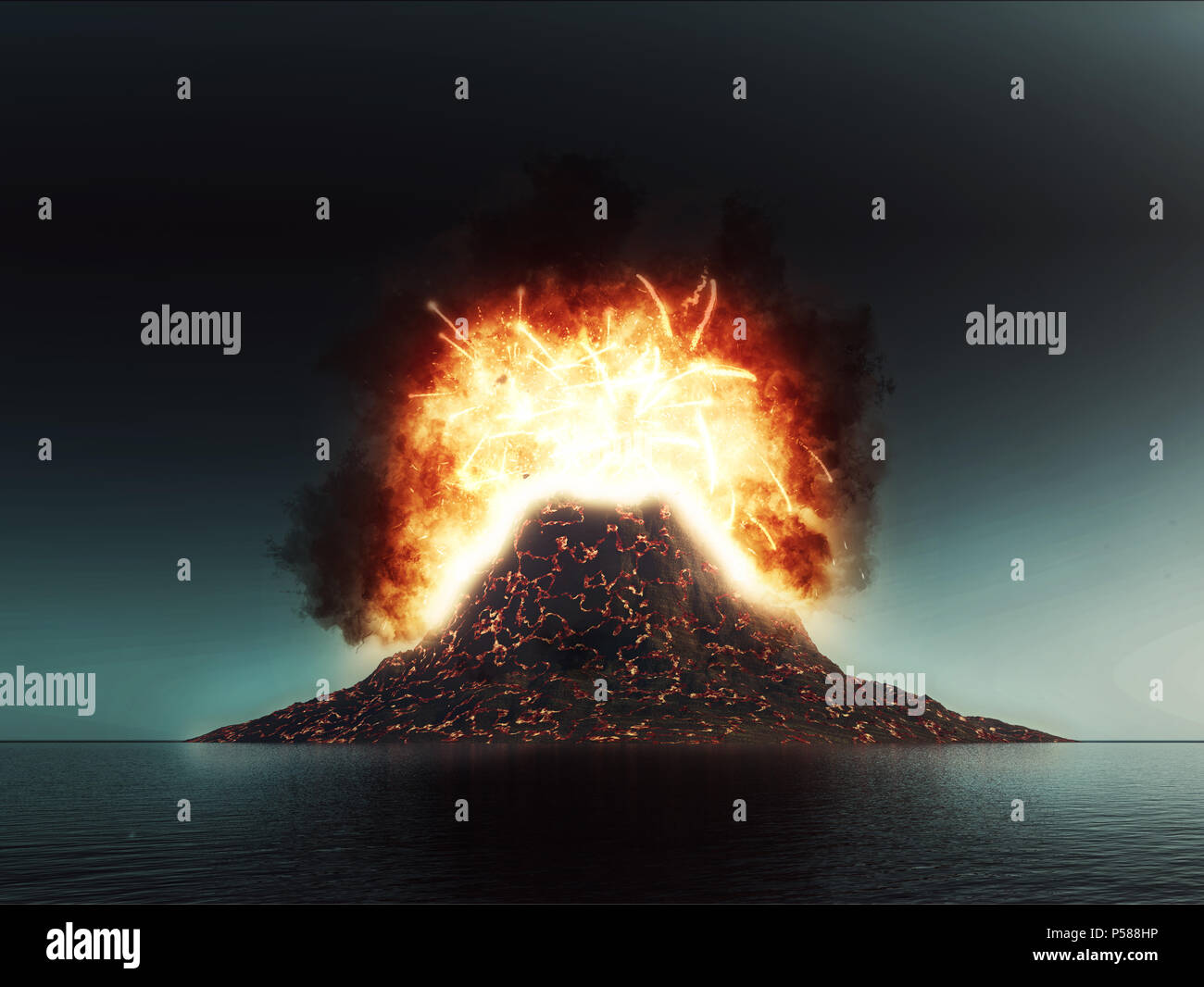3D render of an exploding volcano Stock Photo - Alamy