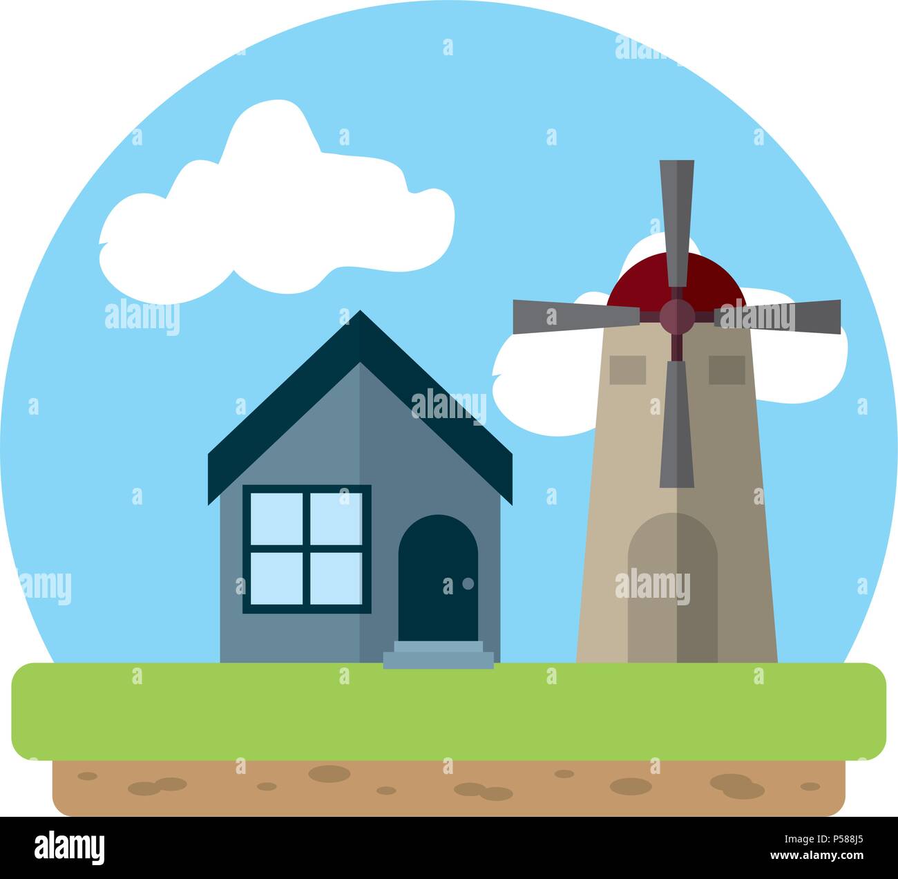 house and nature windmill agriculture tower vector illustration Stock ...