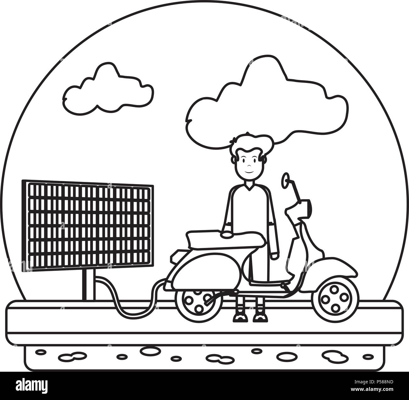 line man charging motorcycle with solar energy vector illustration ...