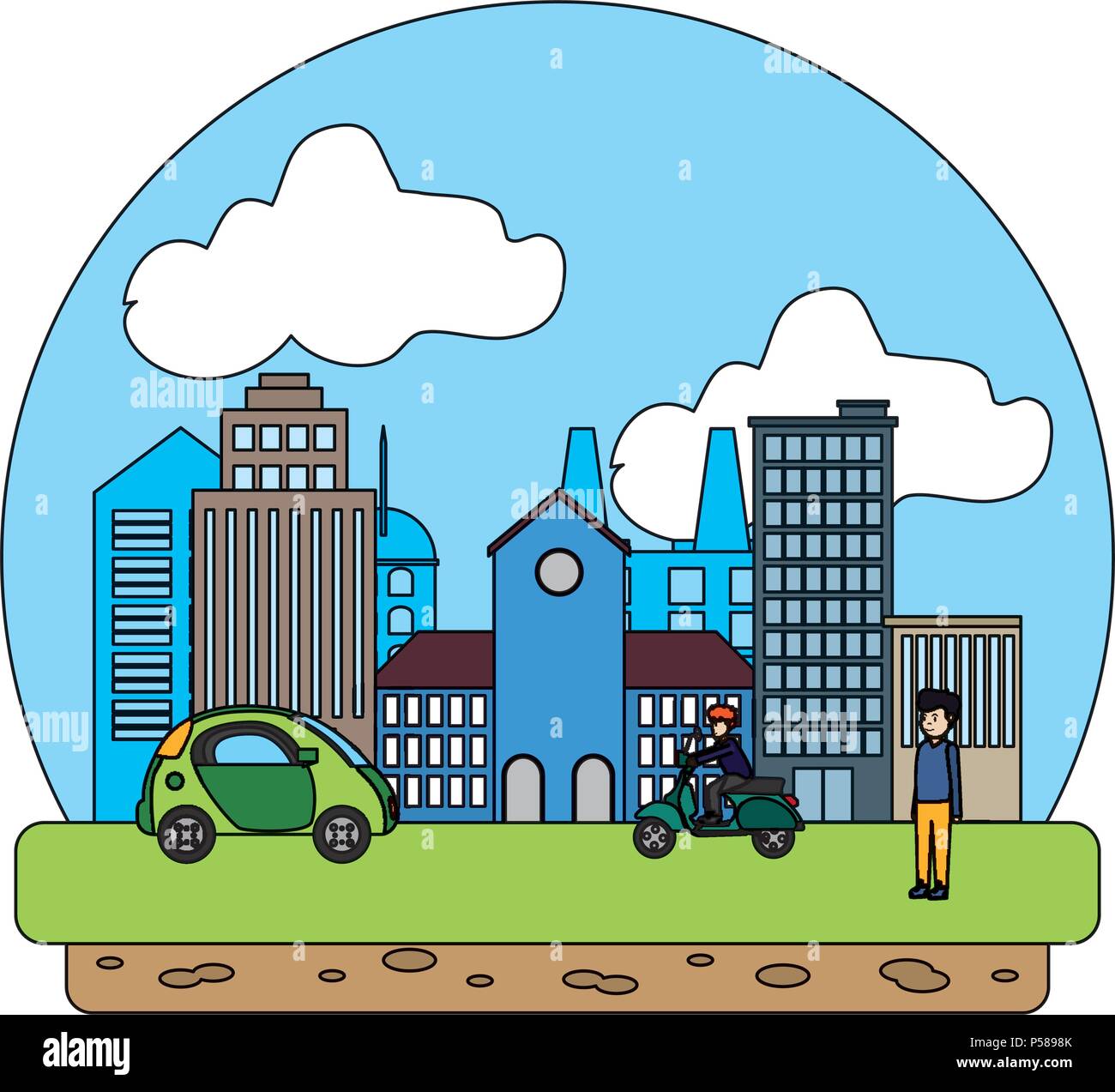 color ecology city building to care environment vector illustration ...