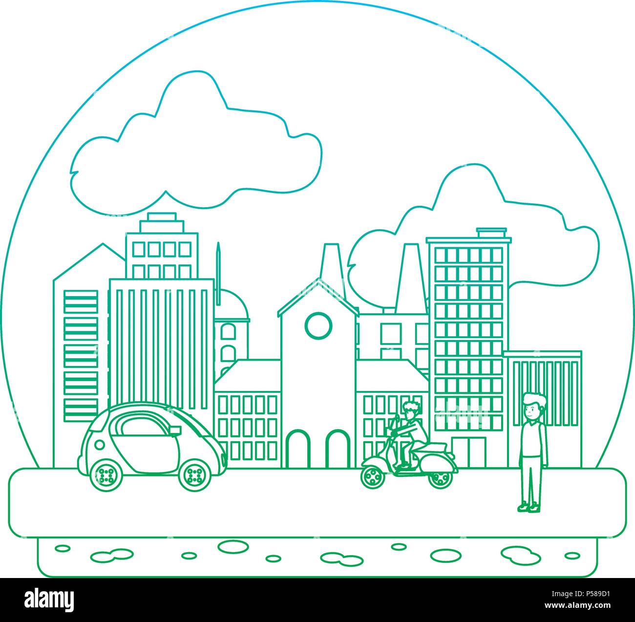 degraded line ecology city building to care environment vector ...