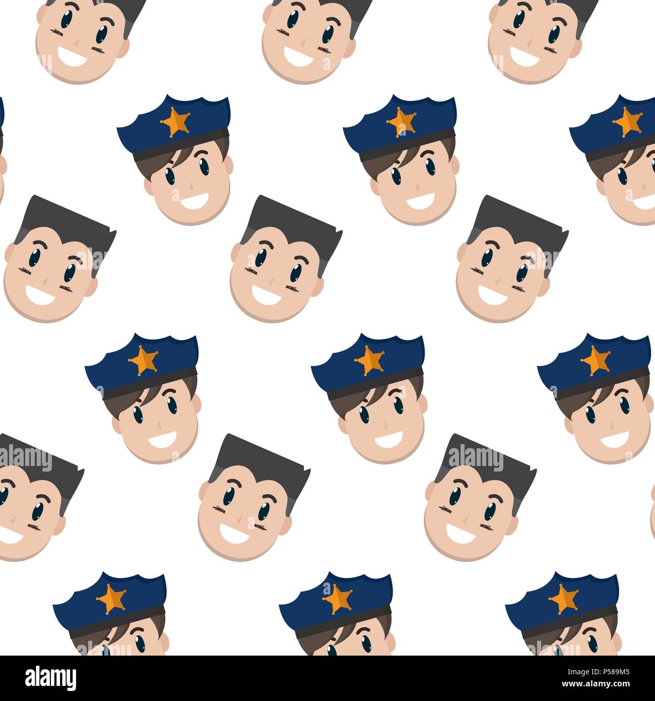 happy policeman and man heads background vector illustration Stock ...