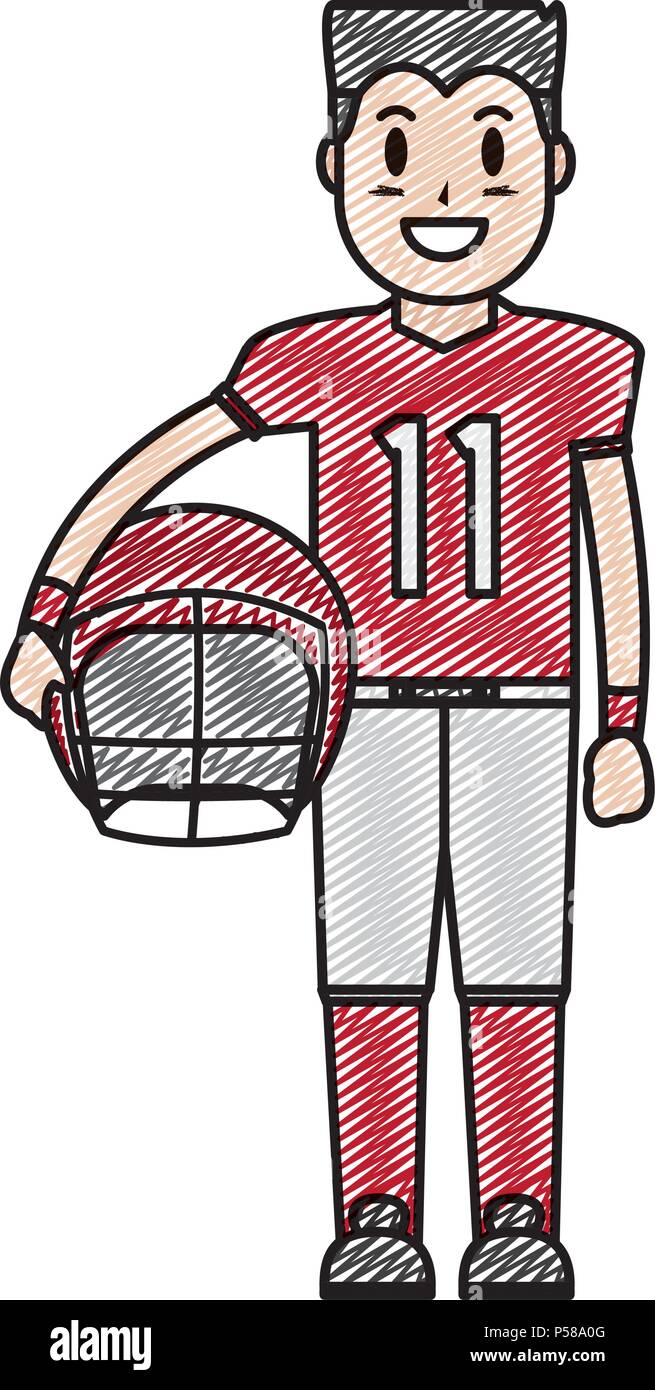 doodle football man sport with uniform and helmet vector illustration ...