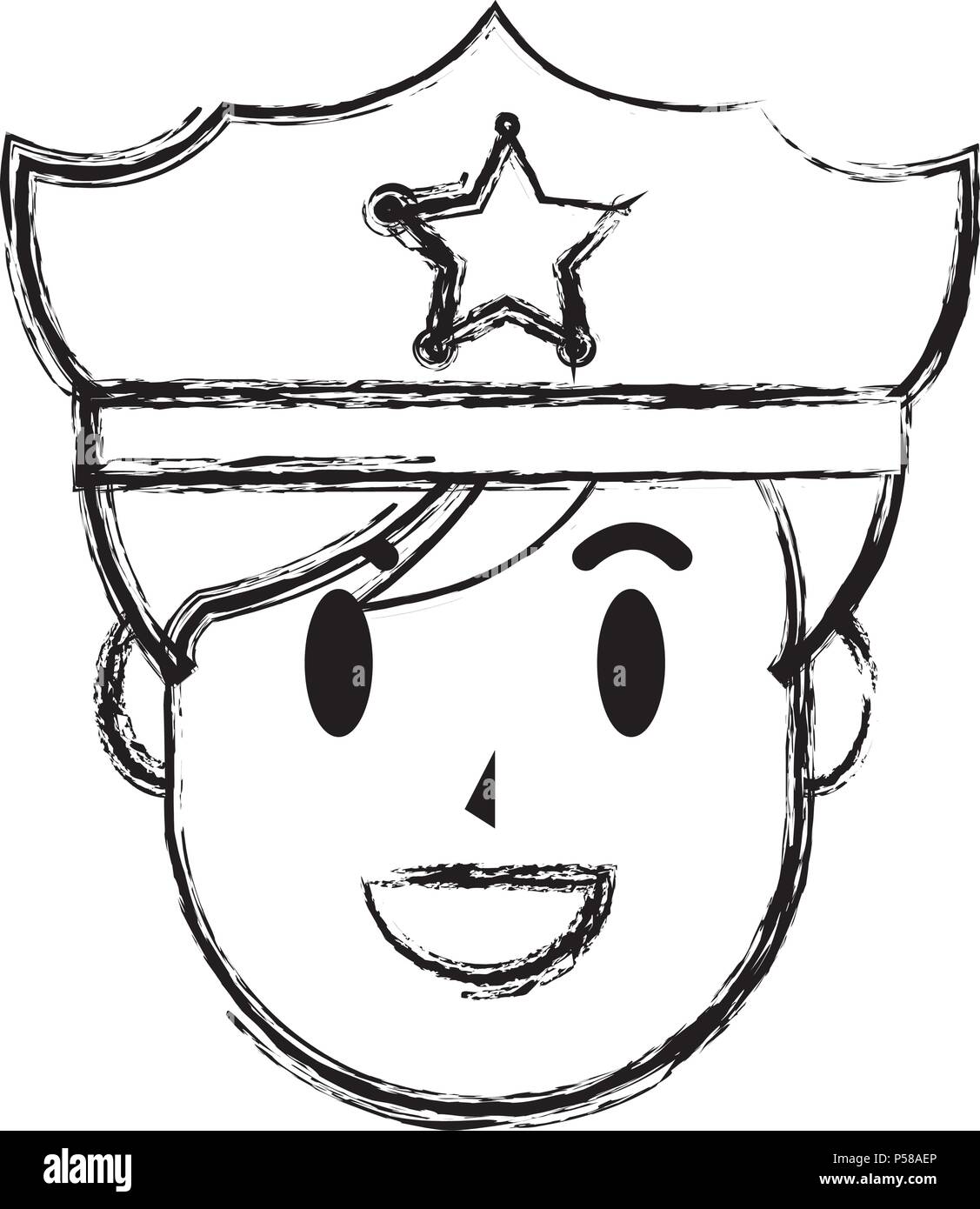 grunge happy policeman head with hat and hairstyle vector illustration ...