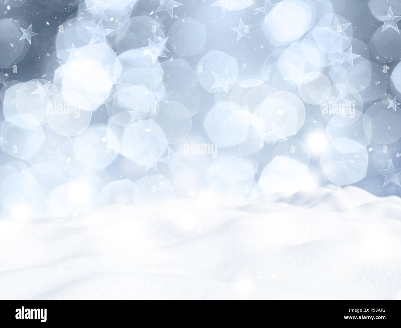 Christmas background with bokeh lights and snow Stock Photo - Alamy