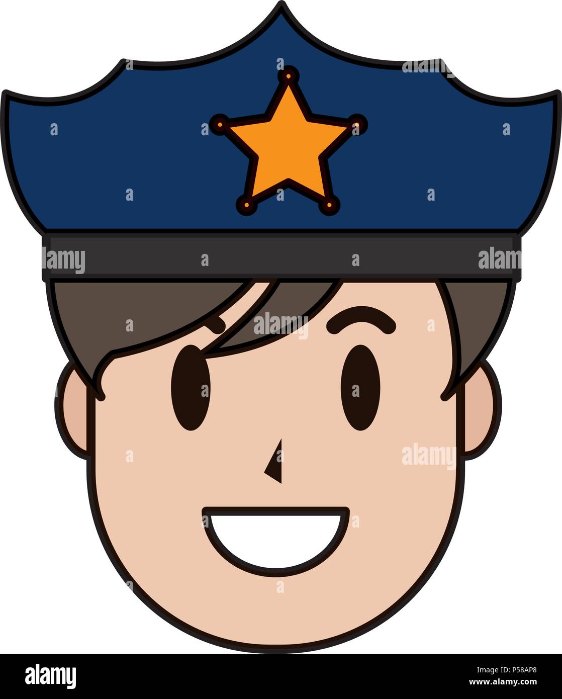 color happy policeman head with hat and hairstyle vector illustration ...