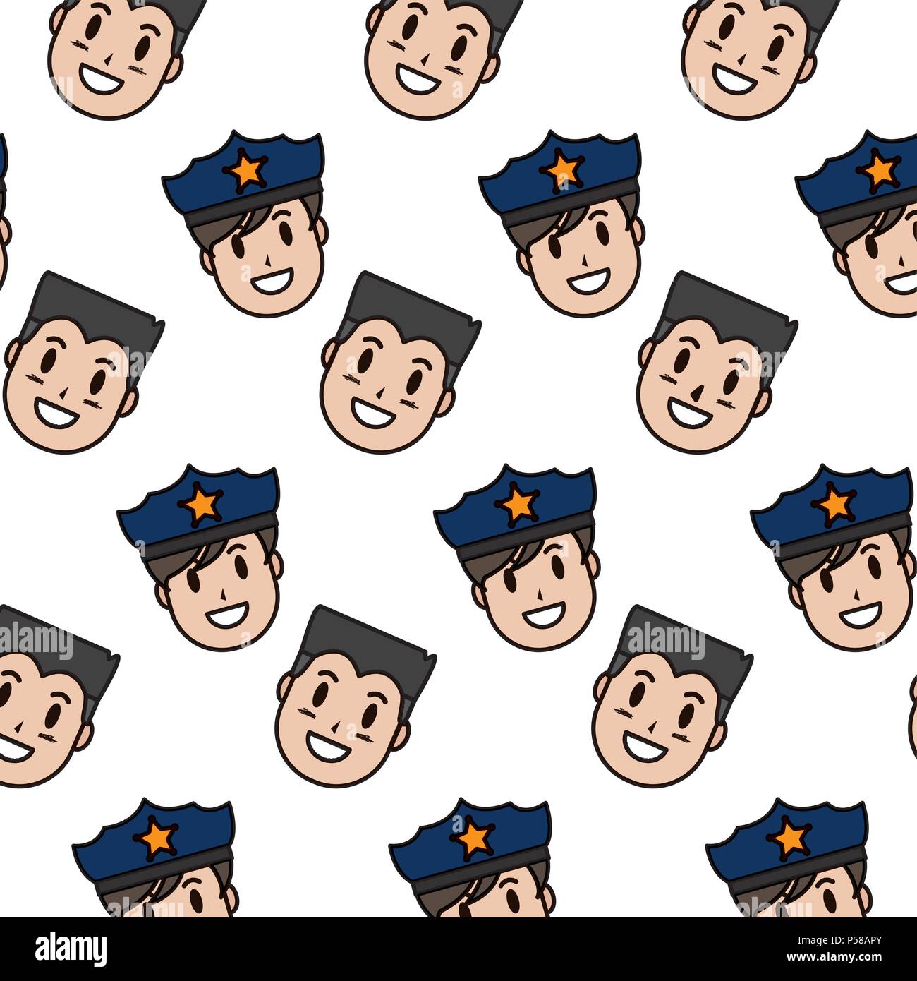 color happy policeman and man heads background vector illustration ...