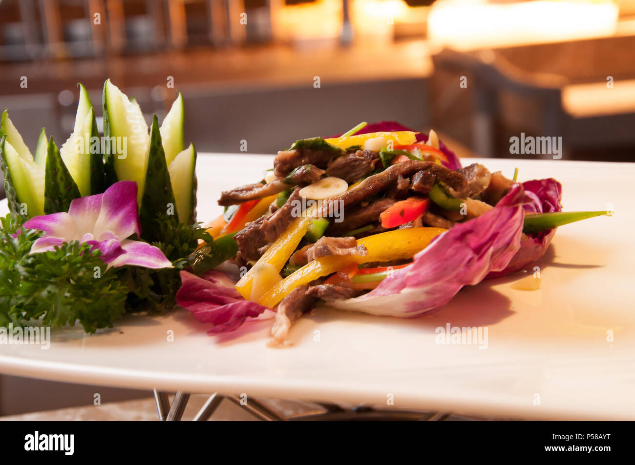 Thai roast beef salad in the restaurant Stock Photo - Alamy