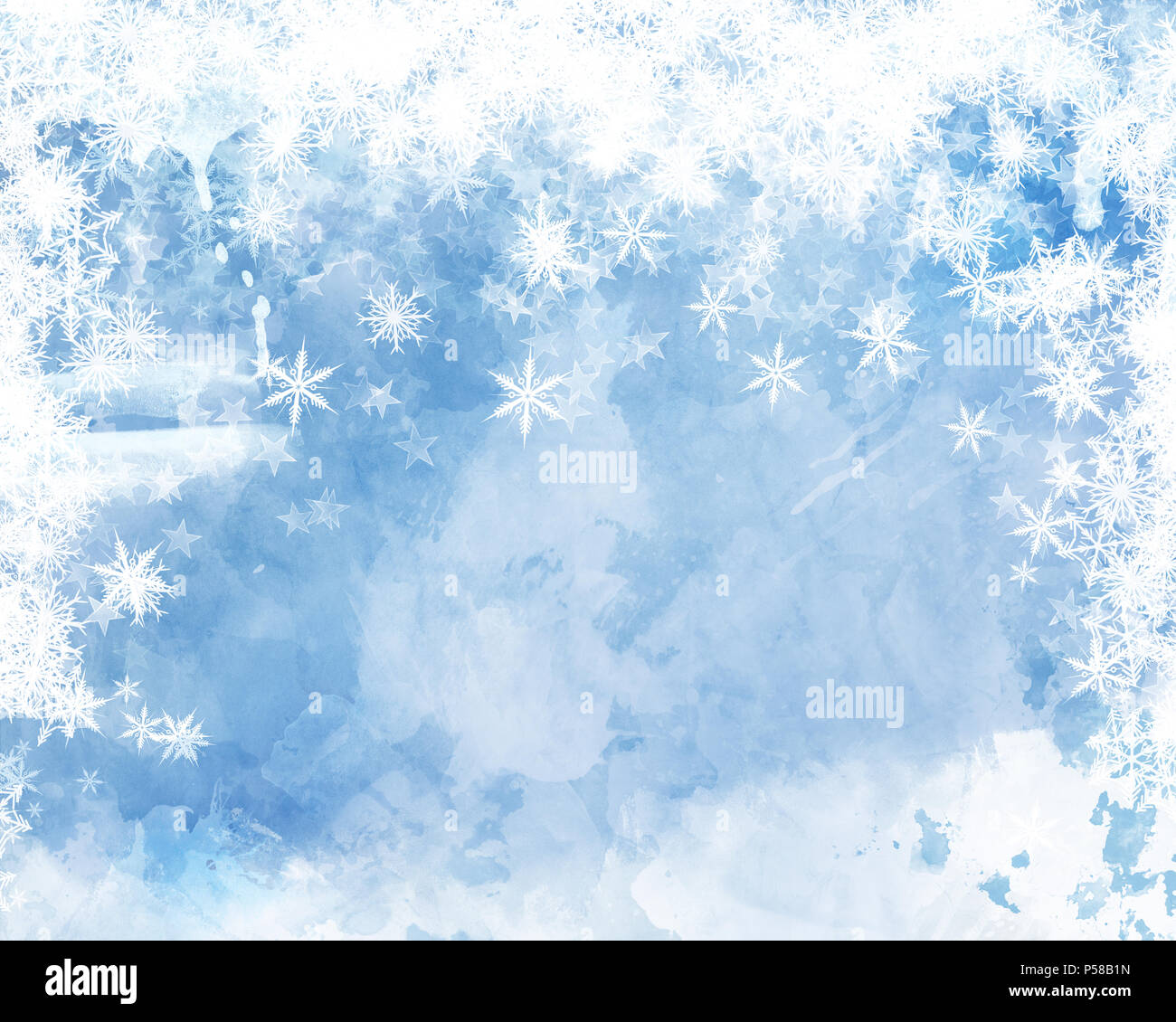 Christmas background with snowflakes on a watercolour texture Stock ...