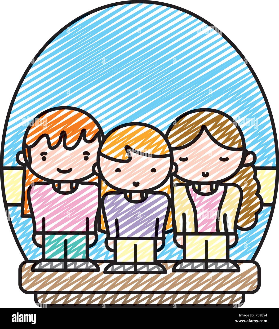 doodle beauty girls friends with hairstyle and clothes vector ...