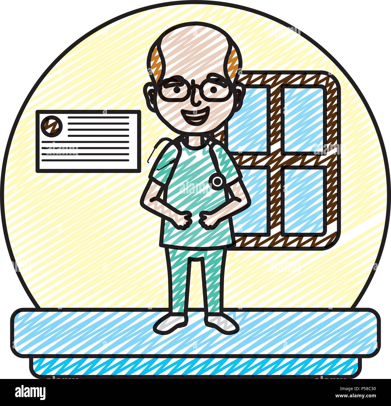 doodle happy man doctor with medicine uniform vector illustration Stock ...