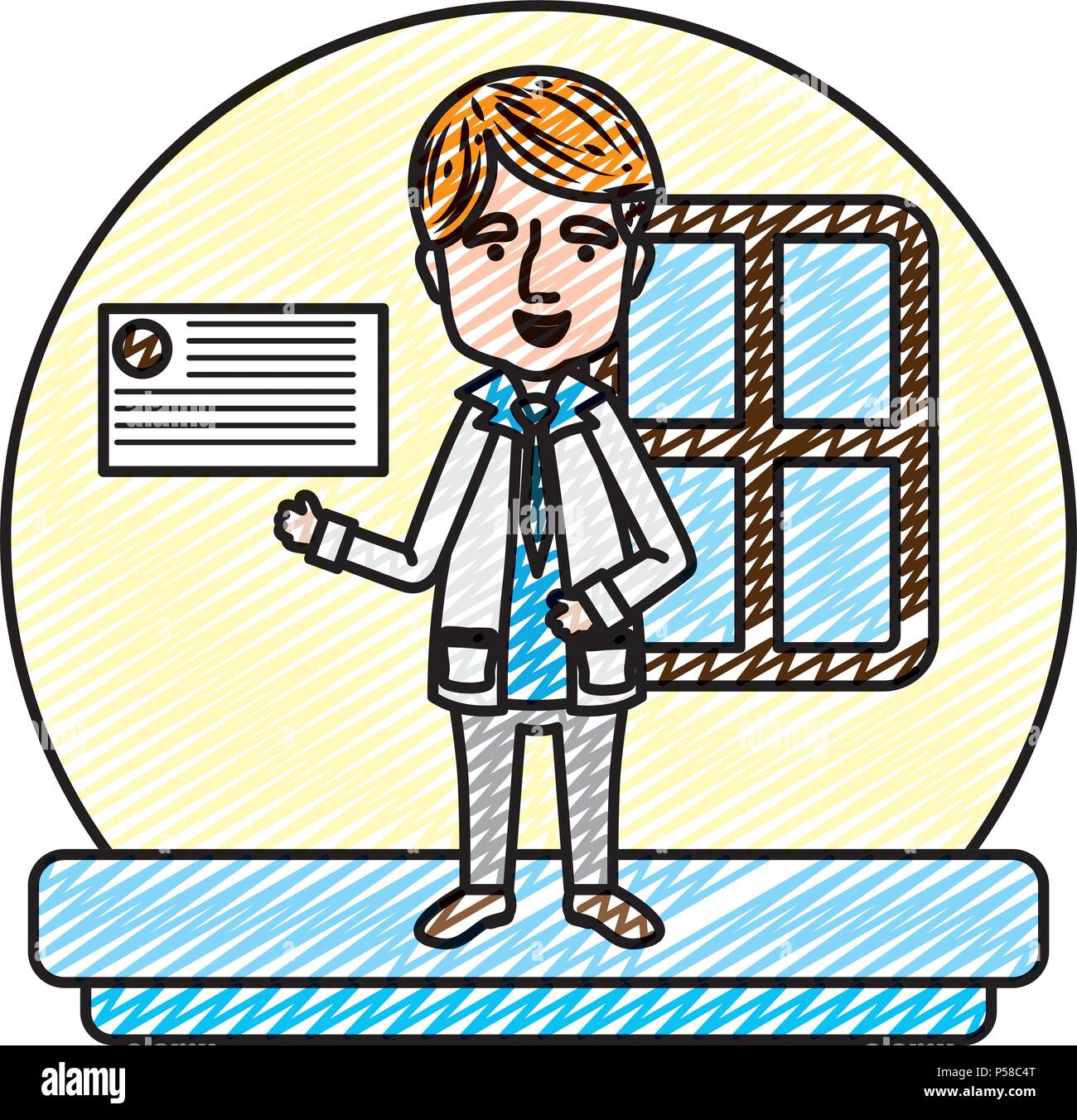 doodle happy man professional doctor with uniform vector illustration ...