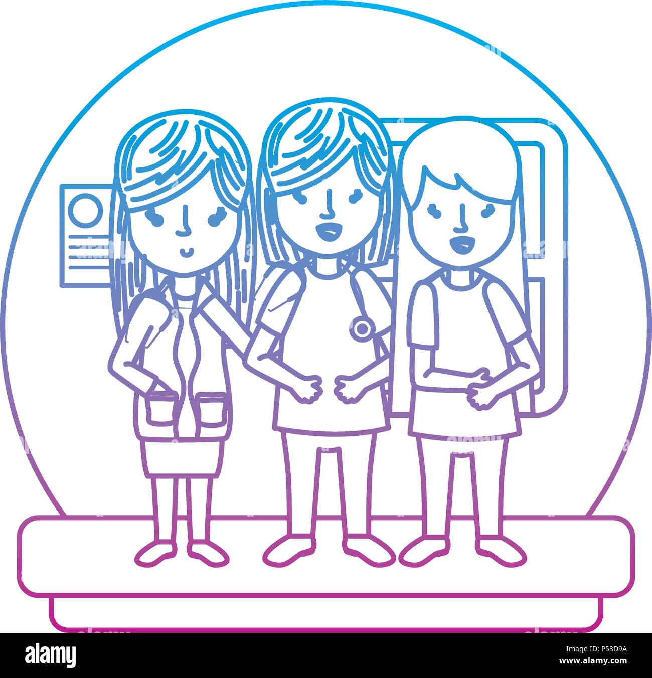 degraded line nice women doctors occupation with uniform vector ...