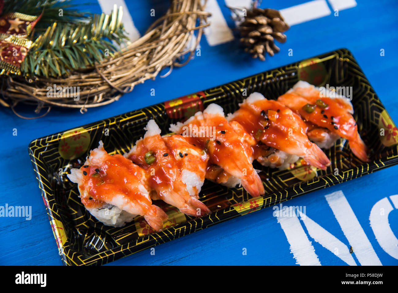 Nigiri sushi ebi black background hi-res stock photography and images ...