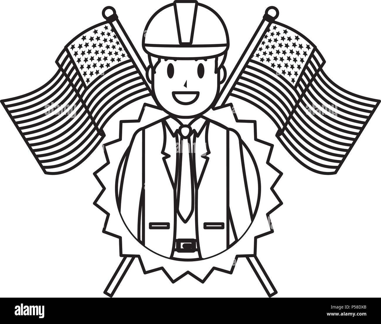 line businessman with usa flags and nation emblem vector illustration ...