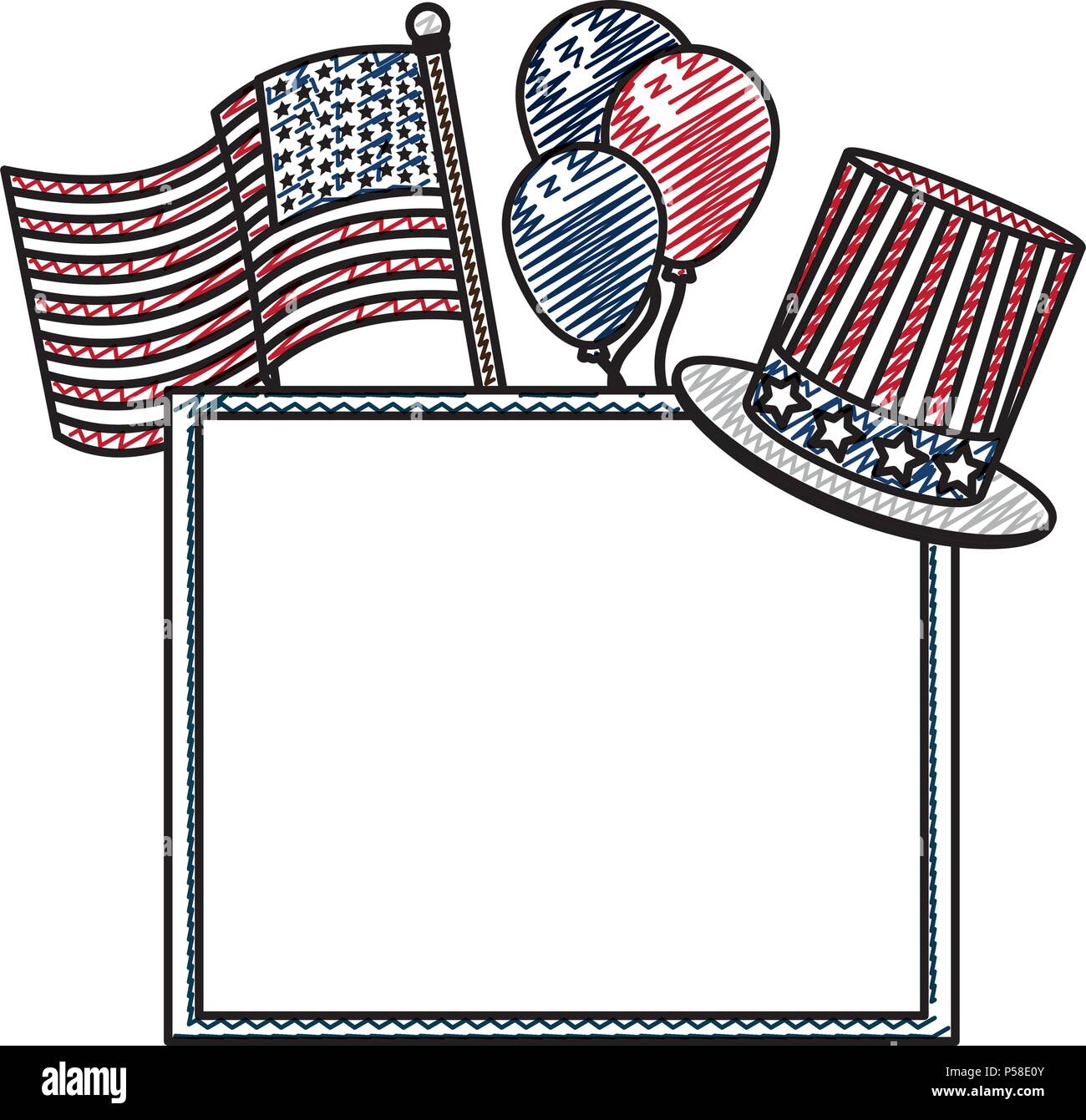 doodle usa frame flag with bubbles and hat nation vector illustration ...