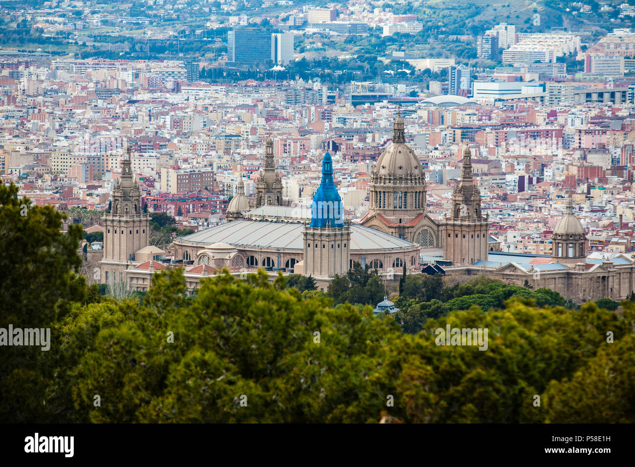 National art Museum of Catalunya and Barcelona city seen from Montjuic ...