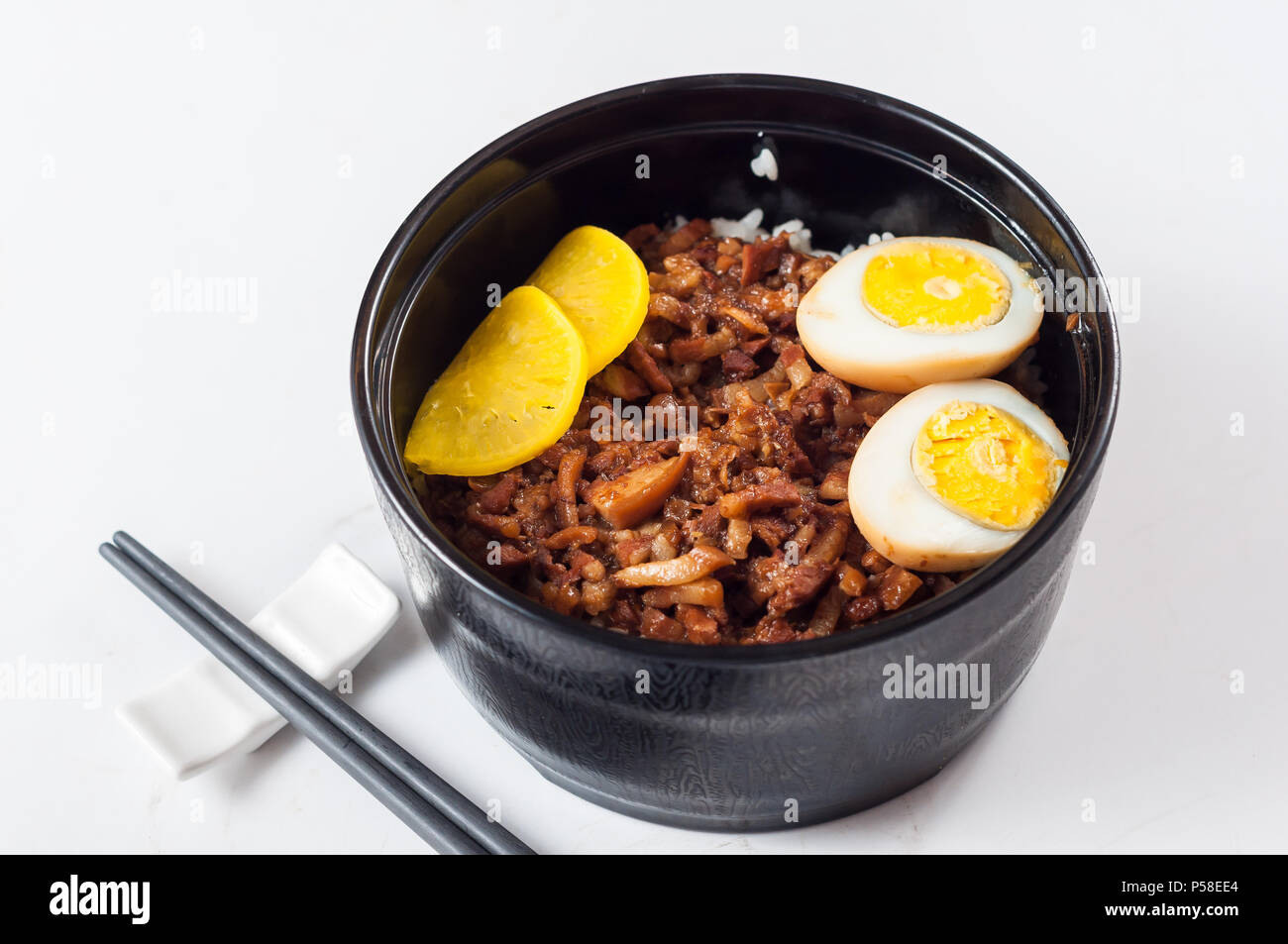 Steamed Rice with Red-Cooked Pork Stock Photo - Alamy