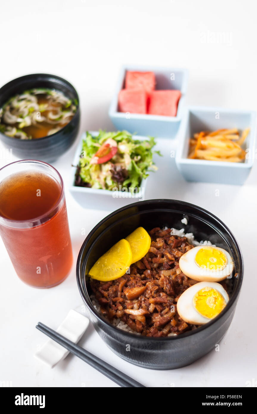 Steamed Rice with Red-Cooked Pork Stock Photo - Alamy