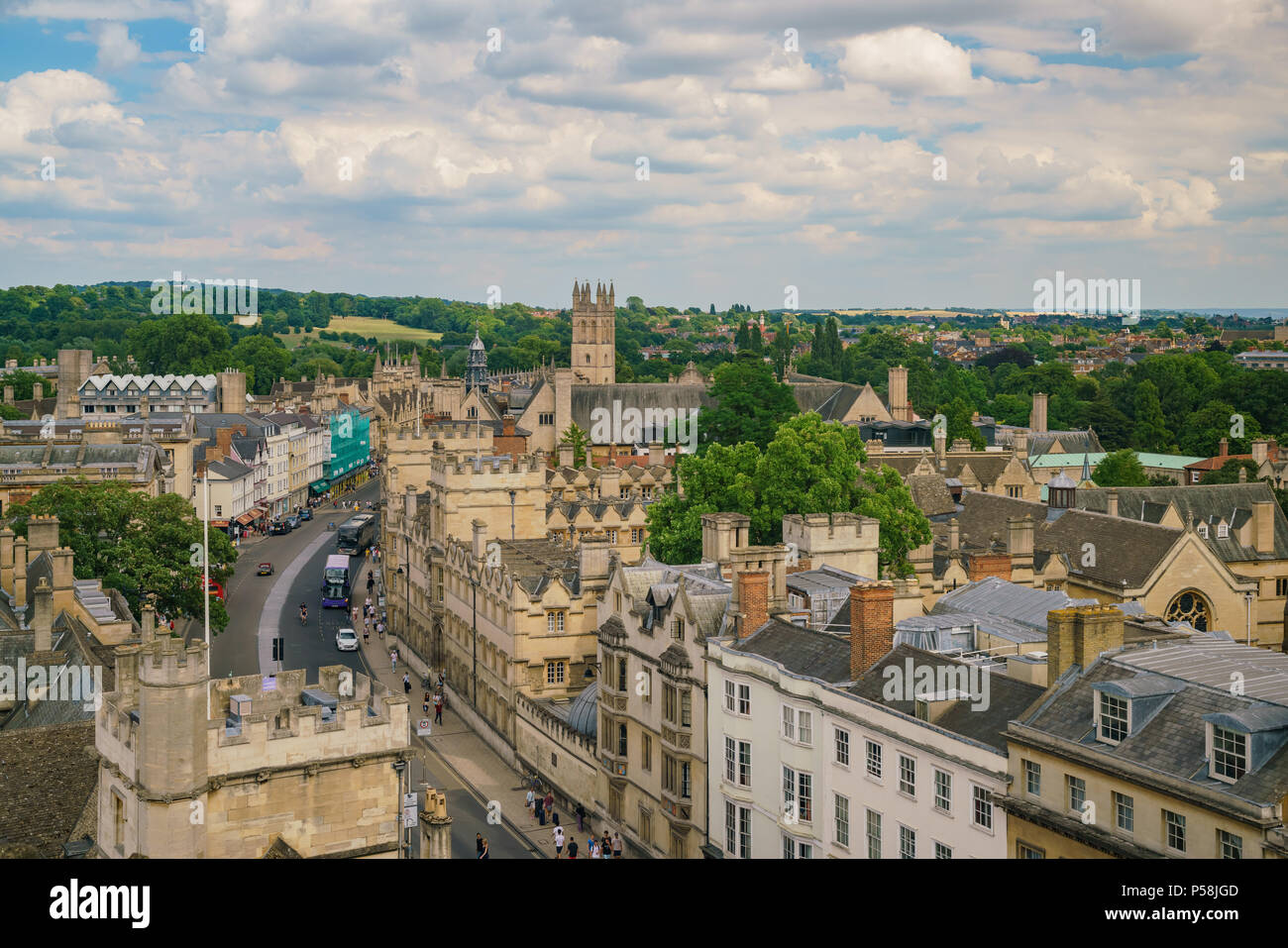 Aerial view of the Oxford cityscape from the top of University Church ...