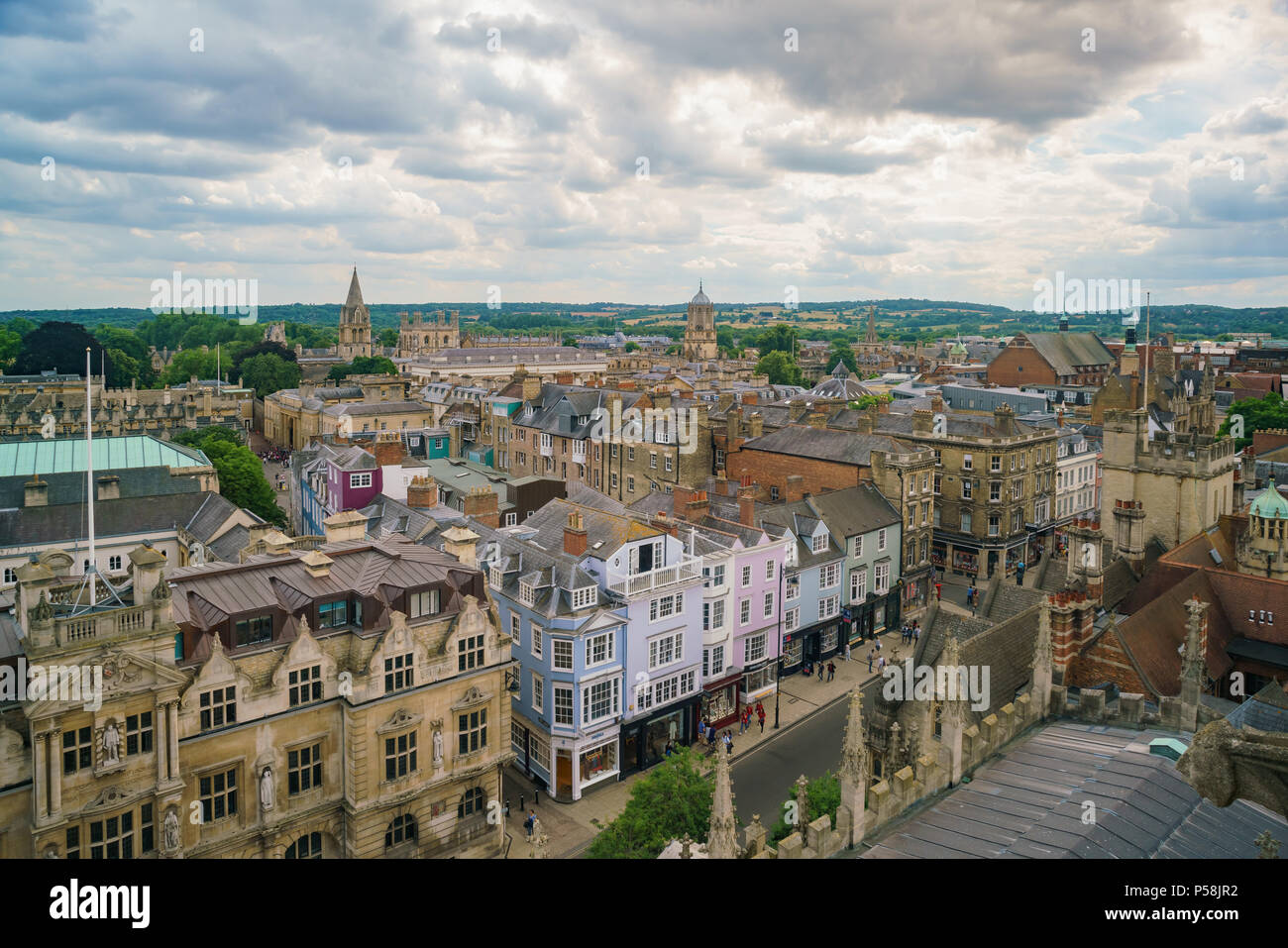 Aerial view of the Oxford cityscape from the top of University Church ...